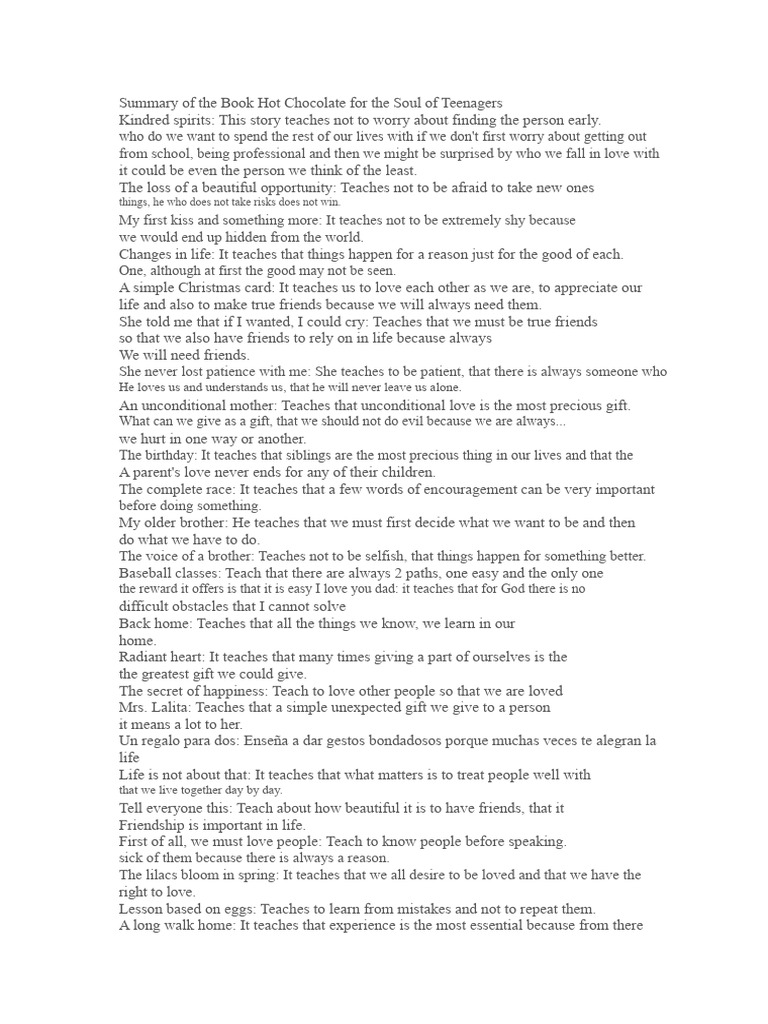 Summary of The Book "Chicken Soup For The Teenage Soul" | PDF