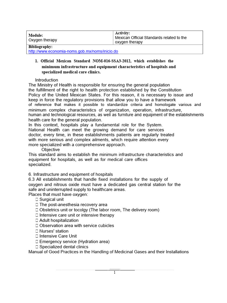 Mexican Standards for Oxygen Therapy | PDF | Anesthesia | Intensive ...