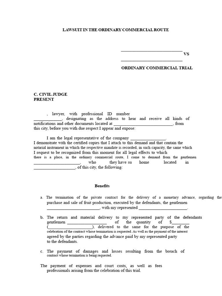 Ordinary Commercial Lawsuit PEÑA | PDF | Lawsuit | Complaint