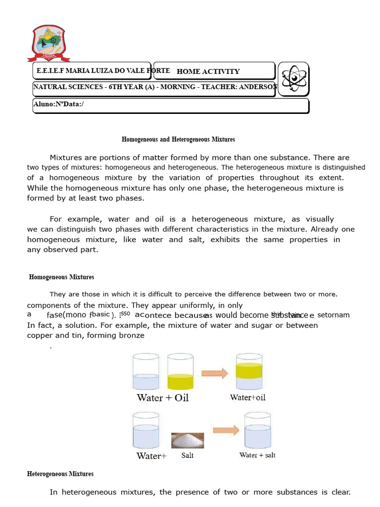 Home Activity 6th Grade - Science | PDF | Mixture | Homogeneity And ...