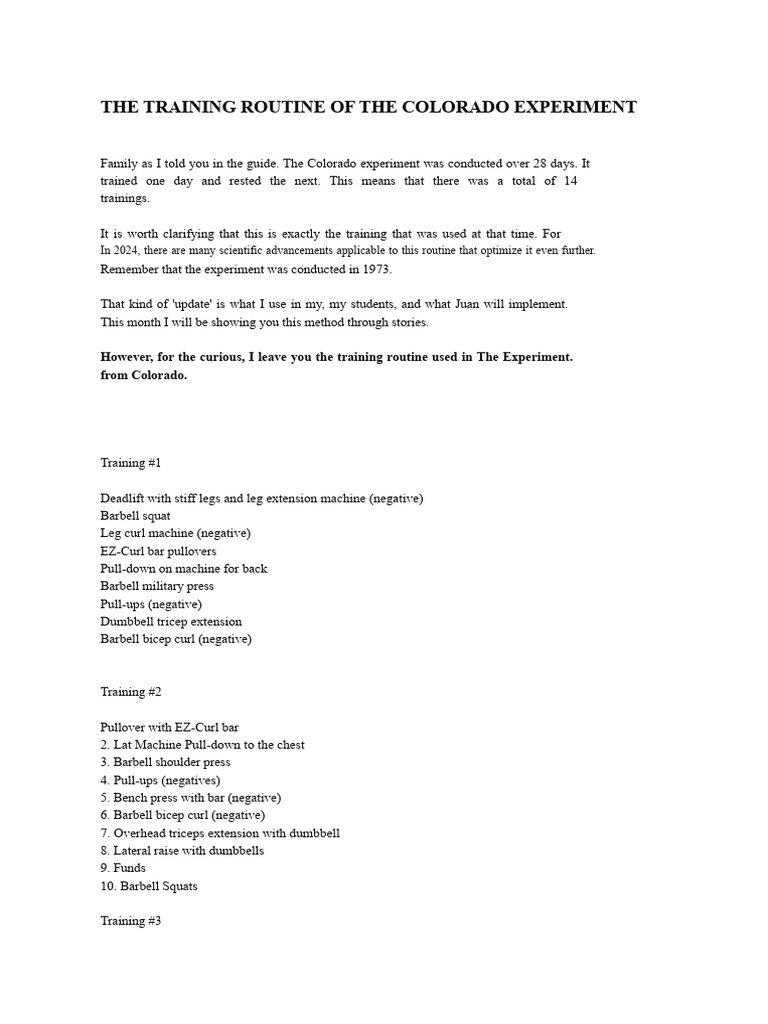 Colorado Experiment Routine | PDF | Physical Fitness | Weight