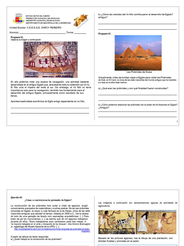 6º grado - Egipto Antiguo - Actividad 1 | PDF | Antiguo Egipto ...