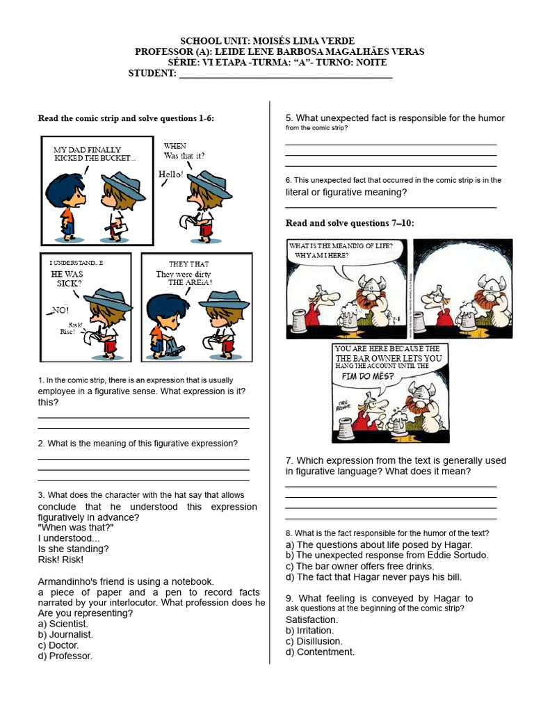Activity - Literal and Figurative Meaning - Sixth Stage | PDF