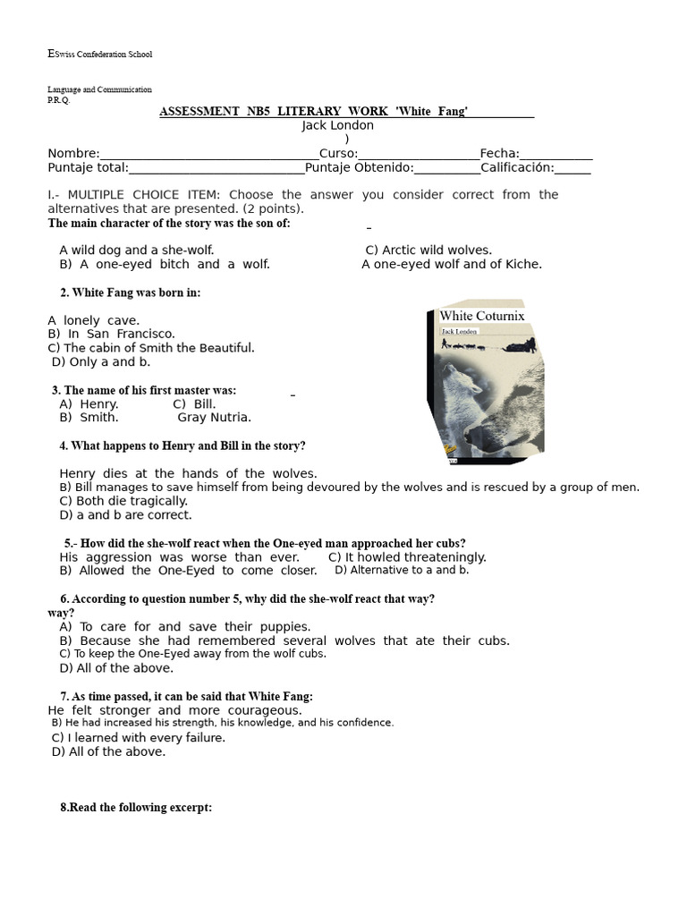 Reading Comprehension White Fang | PDF | White Fang