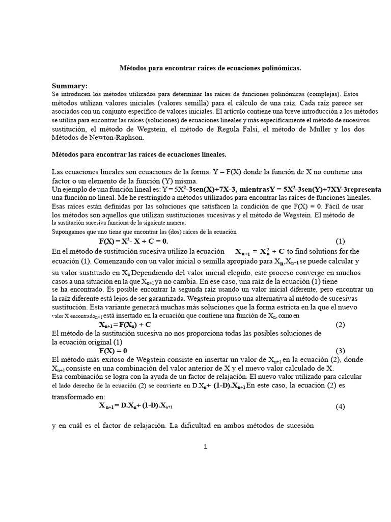 Método Wegstein para Resolver Ecuaciones | PDF | Ecuaciones | Número complejo