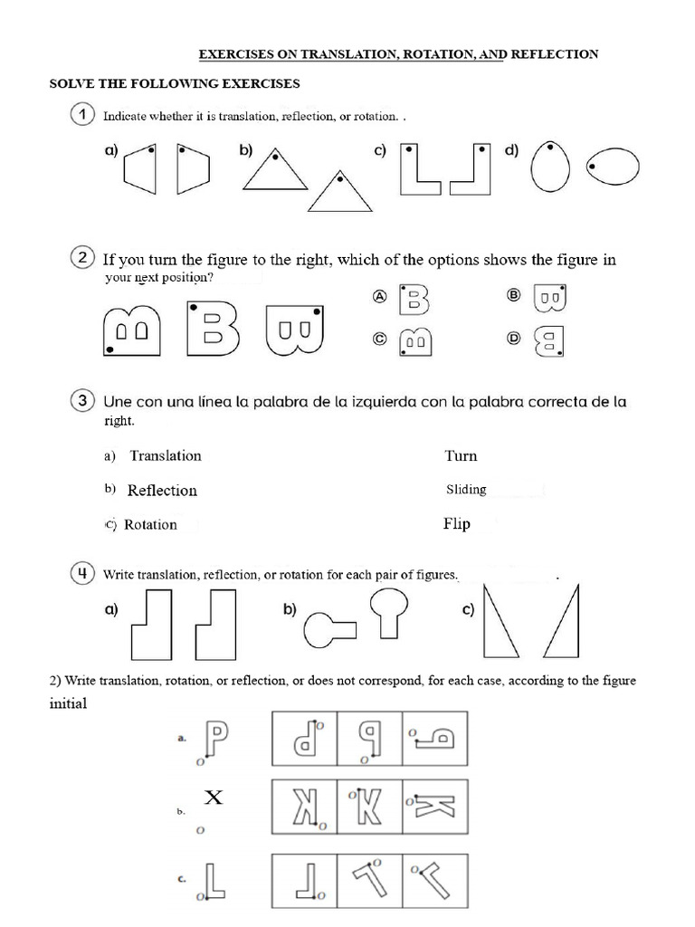 Transformations: Translation, Rotation, Reflection Exercises | PDF