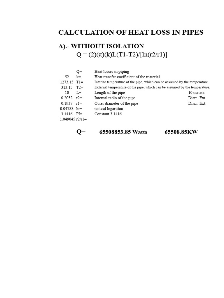 Calculation of Heat Loss from Pipe | PDF