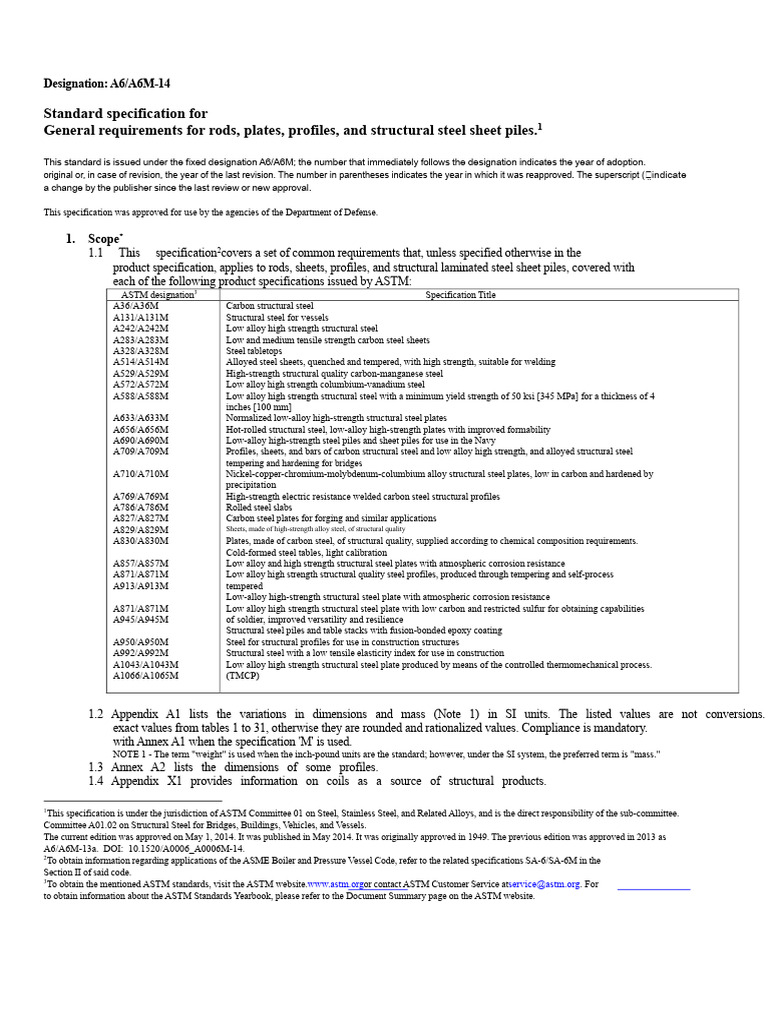 ASTM A6/A6M-14 Steel Specification Guide | PDF | Welding | Construction