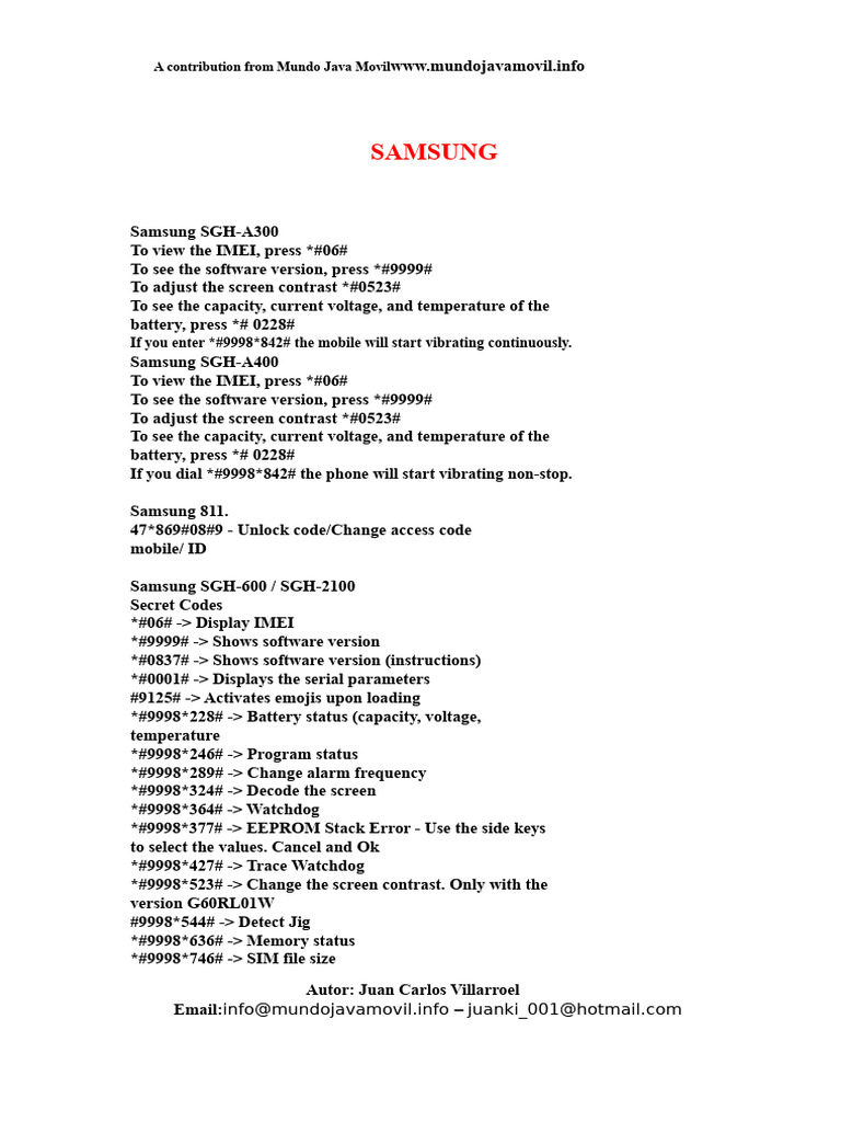 Samsung and Nokia Secret Codes Guide | PDF | Telecommunications ...