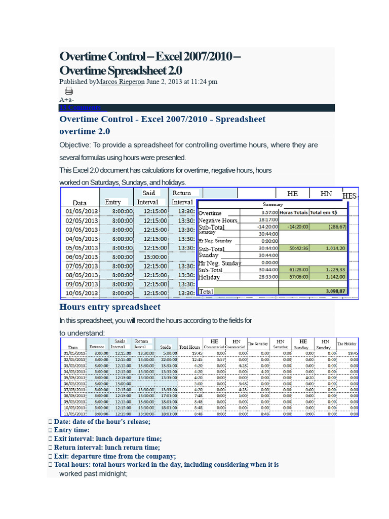 Overtime Control | PDF | Overtime | Spreadsheet