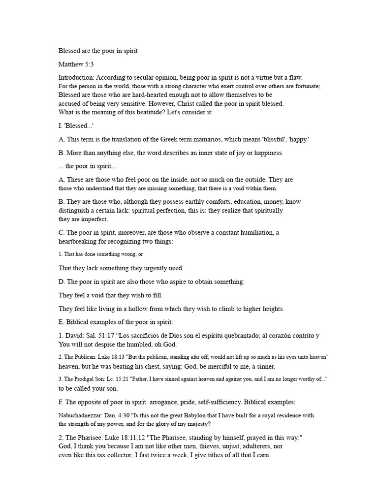 Blessed Are The Poor in Spirit | PDF | Christian Belief And Doctrine ...