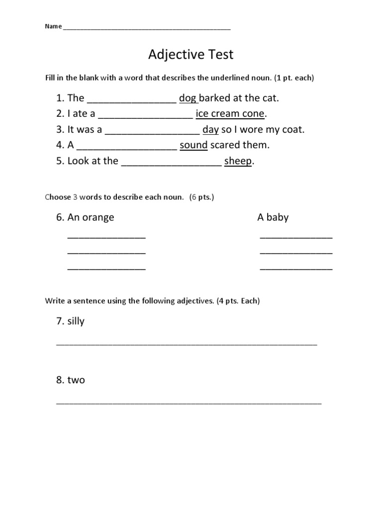 Adjective Test | PDF