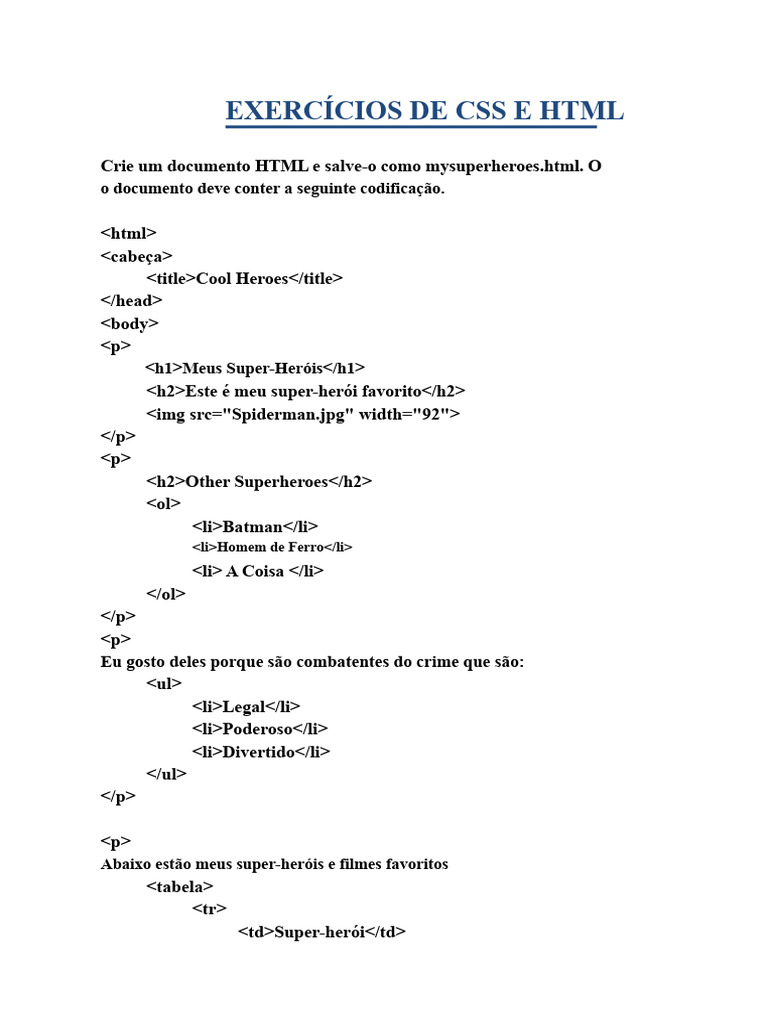 Exercícios de CSS | PDF | Html | Tipografia