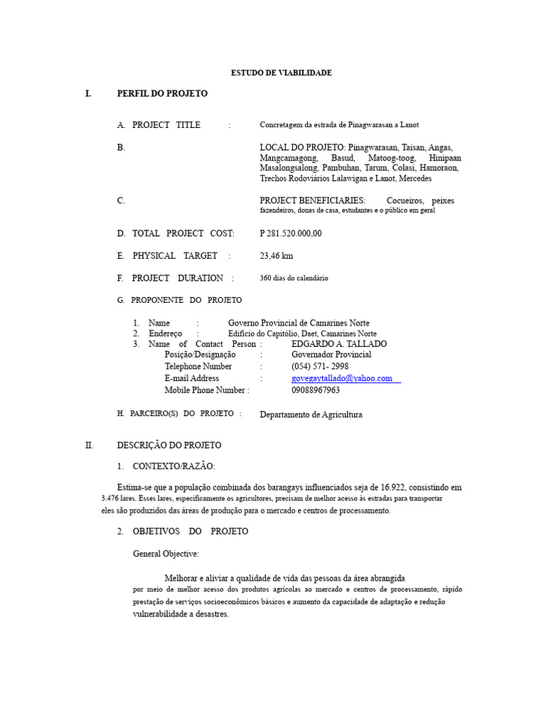 Concretagem da Estrada Pinagwarasan-Lanot | PDF | Economia | Investimentos
