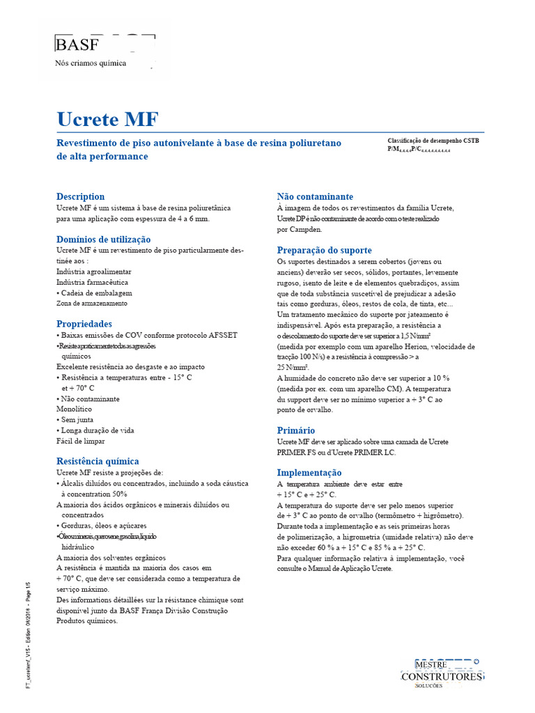 Ucrete MF Ficha Técnica | PDF | Poliuretano
