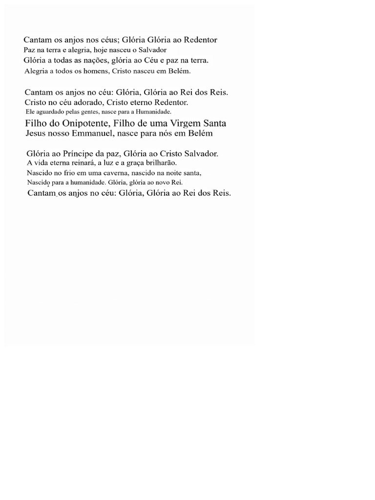 Os Anjos Cantam Nos Céus Glória | PDF