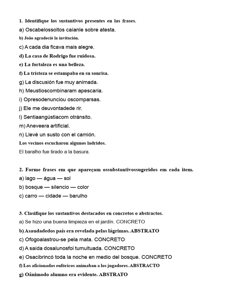 Identifica los sustantivos presentes en las frases. | PDF