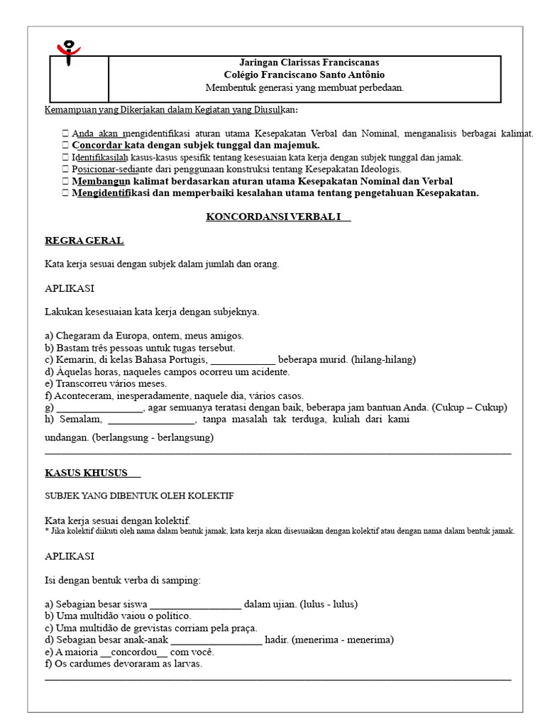 Latihan Kelas 9 Kesepakatan Verbal | PDF