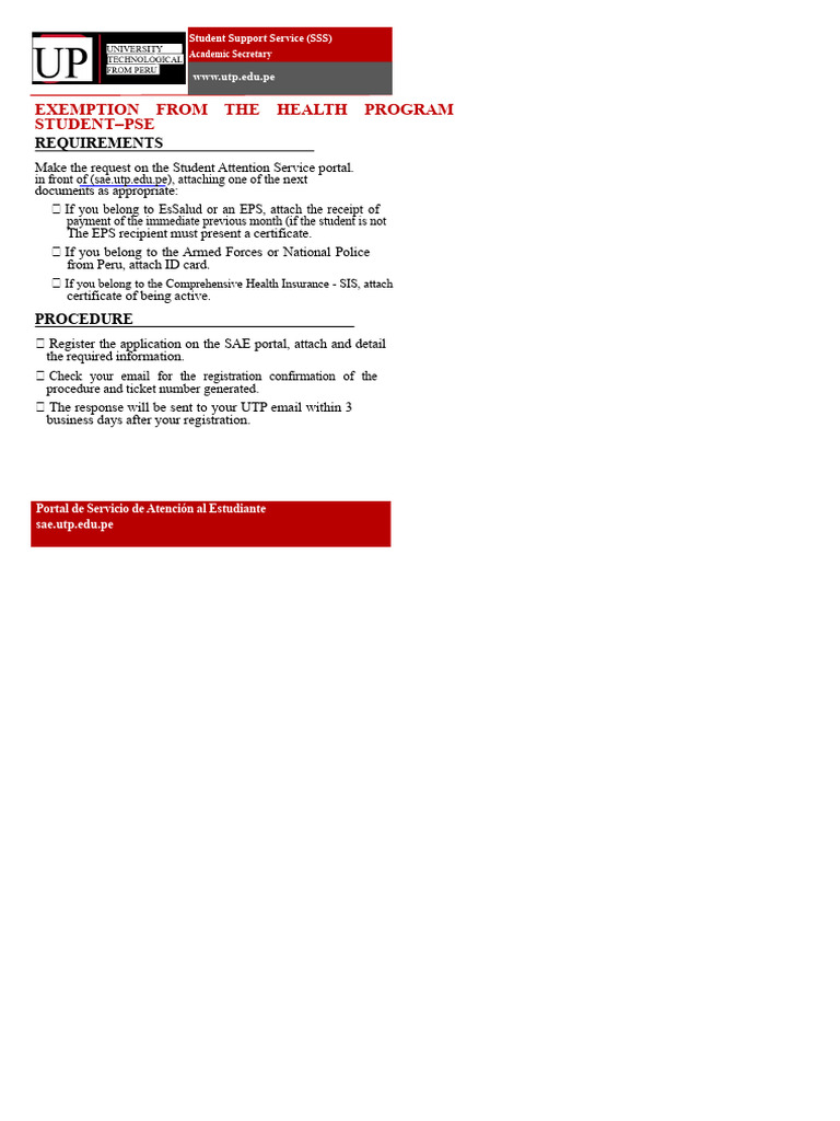EXEMPTION OF STUDENT HEALTH PROGRAM UTP.pdf | PDF