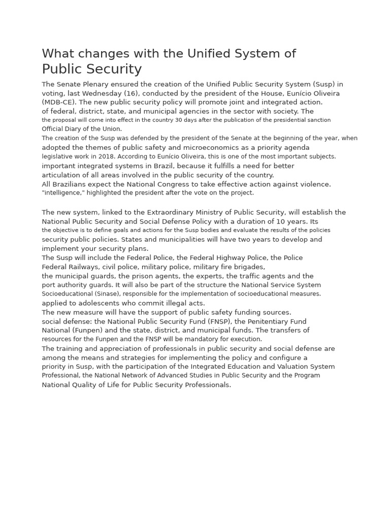 Unified Public Security System in Brazil | PDF | Government
