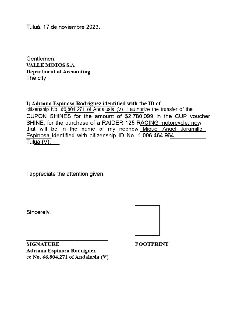 Authorization For Transfer Bright Quota | PDF
