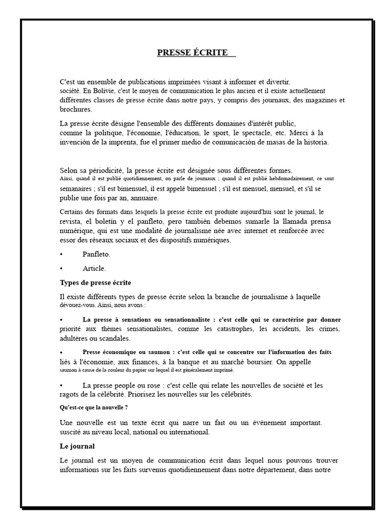 Types et structure de la presse écrite | PDF | Journaux