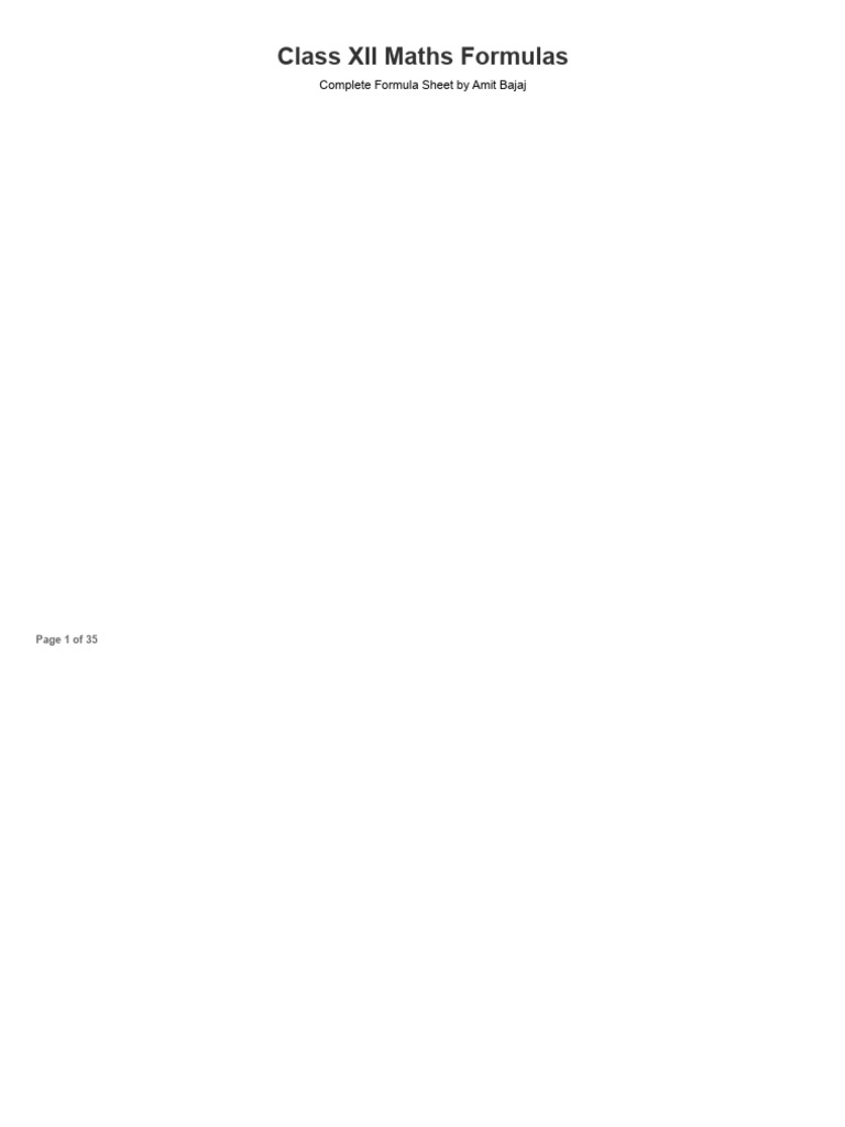 Class XII Maths Formulas | PDF