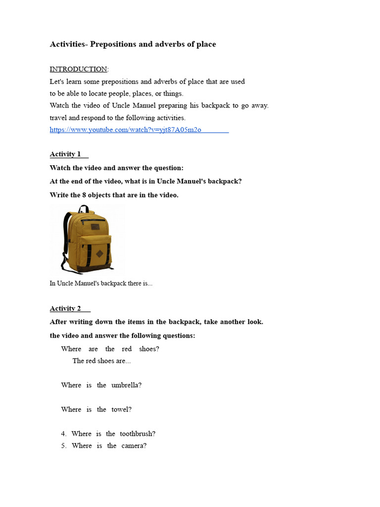 The Prepositions and Adverbs of Place | PDF