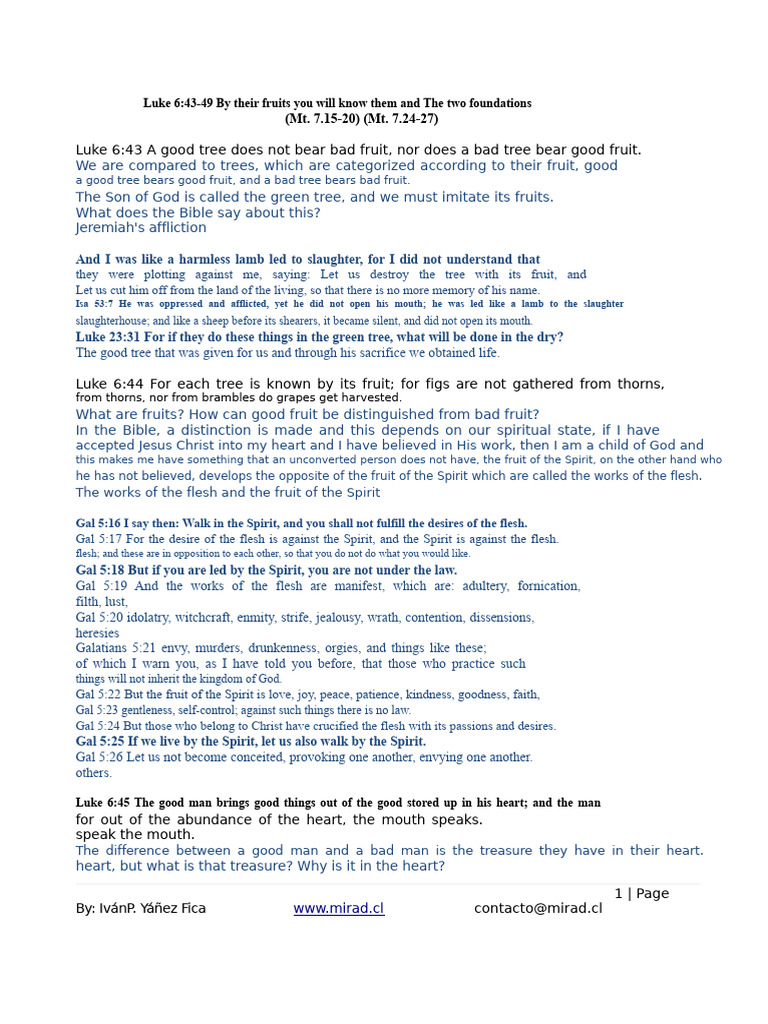 Luke 6:43-49 by Their Fruits You Will Know Them and The Two Foundations ...