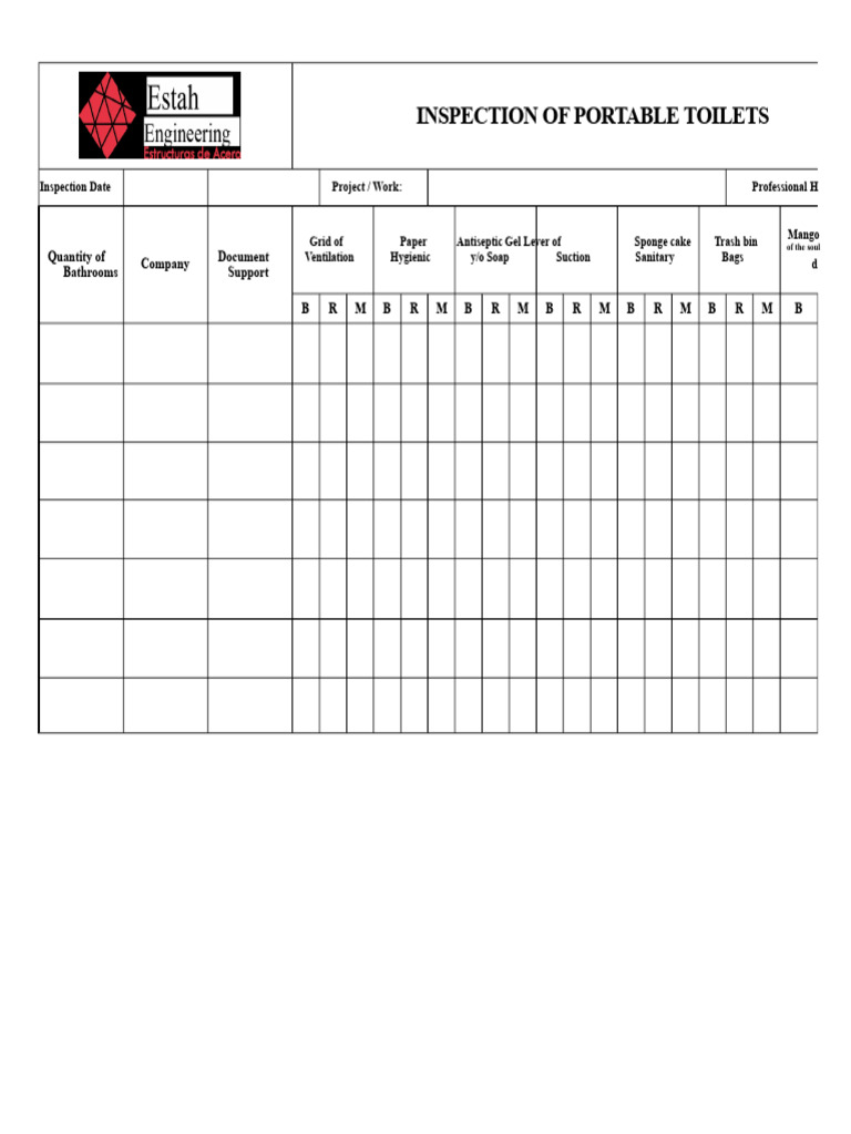 Portable Toilet Inspection Checklist | PDF