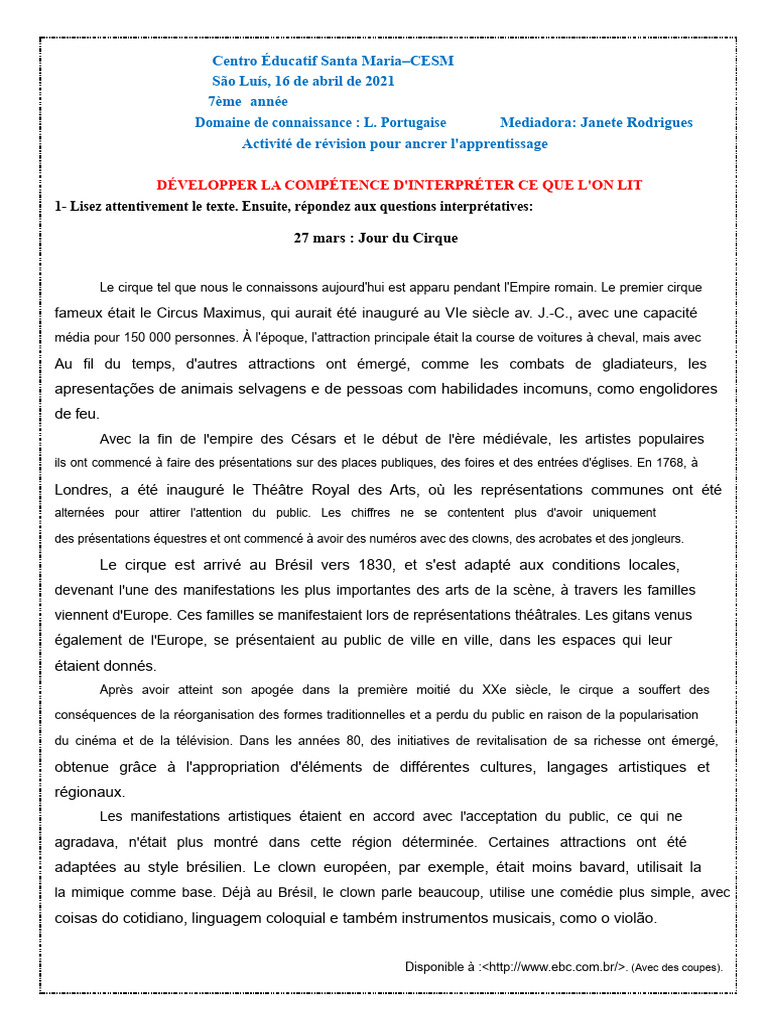 Histoire du cirque : de Rome au Brésil | PDF | Pitre | Brésil