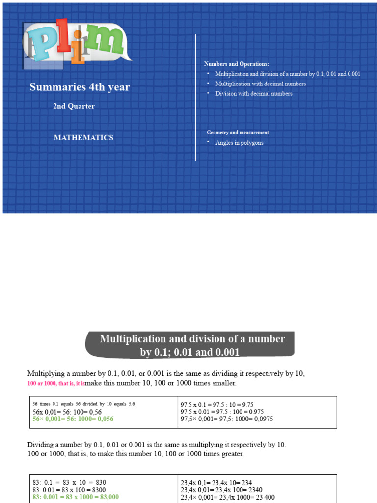 Plim! Mathematics Content Review 4th Grade - 2nd Trimester | PDF ...