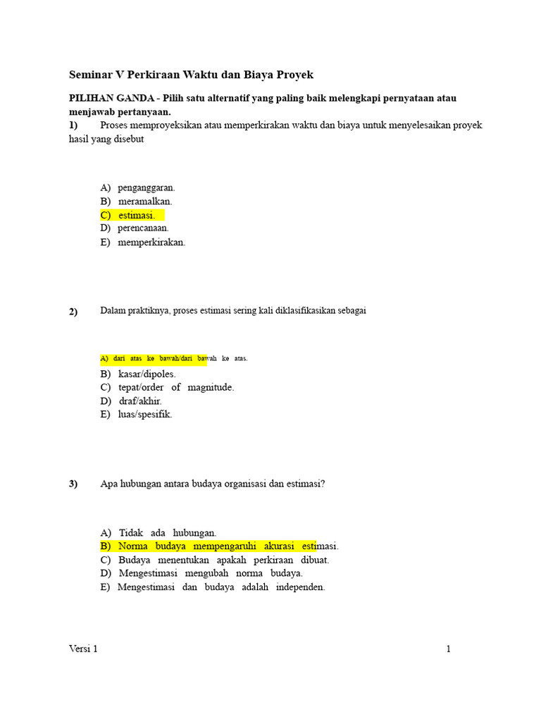 Seminar 05 Perkiraan Waktu dan Biaya Proyek | PDF