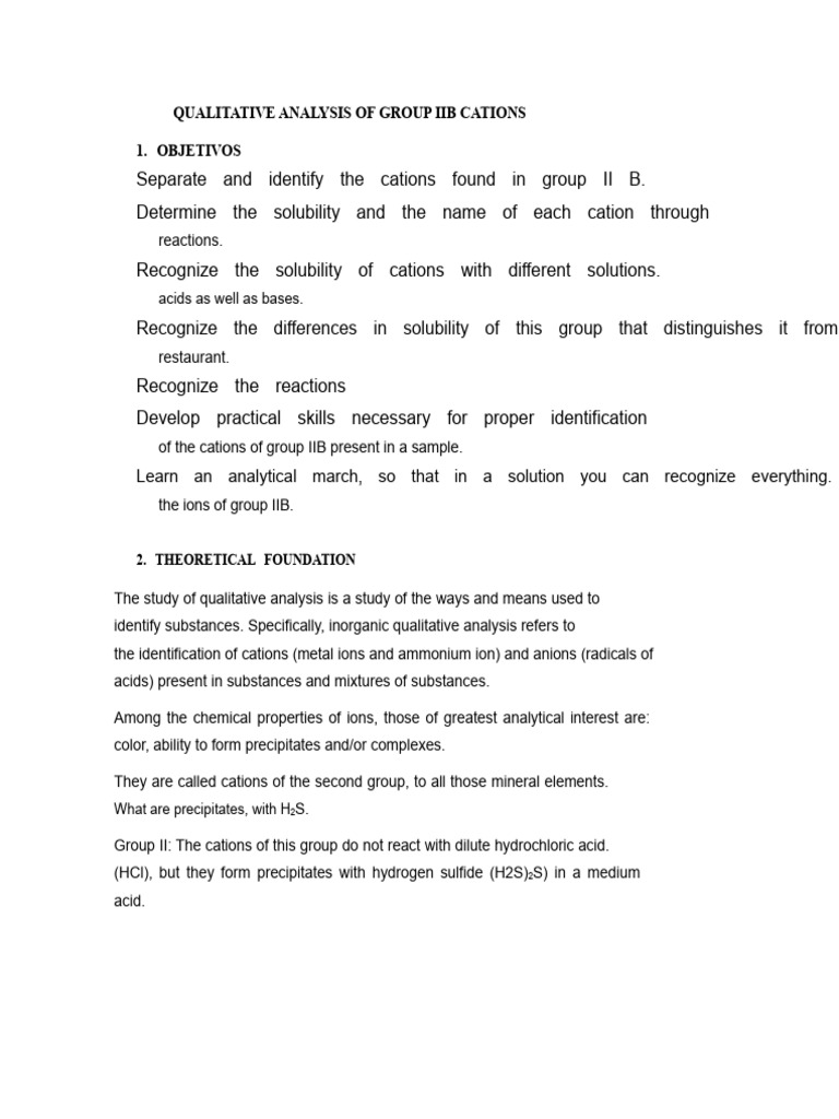 QUALITATIVE ANALYSIS OF THE CATIONS OF GROUP IIB | PDF | Ion | Ammonium