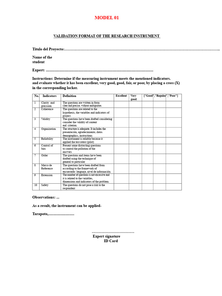 Research Instrument Validation Guide | PDF | Validity (Statistics ...