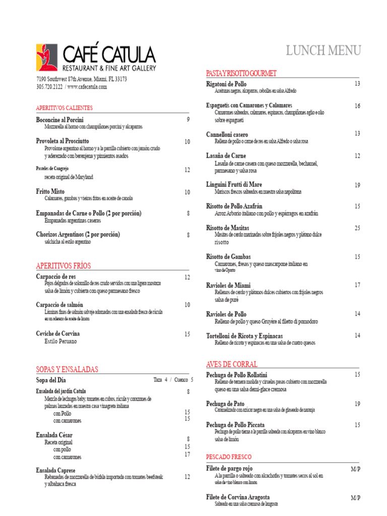 Menú de Almuerzo de Café Catula | PDF | ensalada | Cocinando