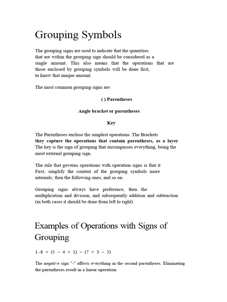 Understanding Grouping Symbols in Math | PDF | Bracket | Mathematical ...