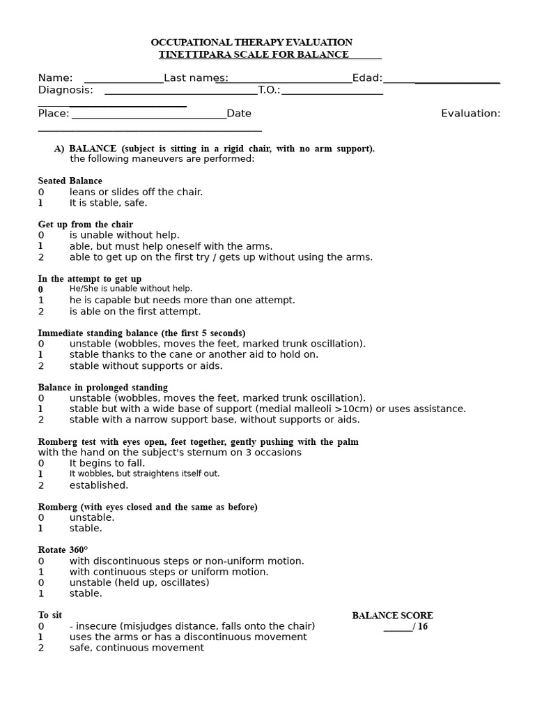 Tinetti Scale For Gait and Balance | PDF | Anatomical Terms Of Motion