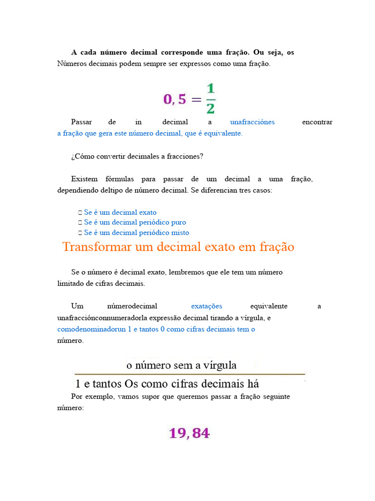 Transformar Decimais em Frações | PDF | Decimal | Aritmética