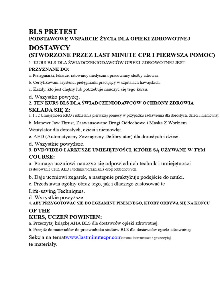 BLS Pretest | PDF