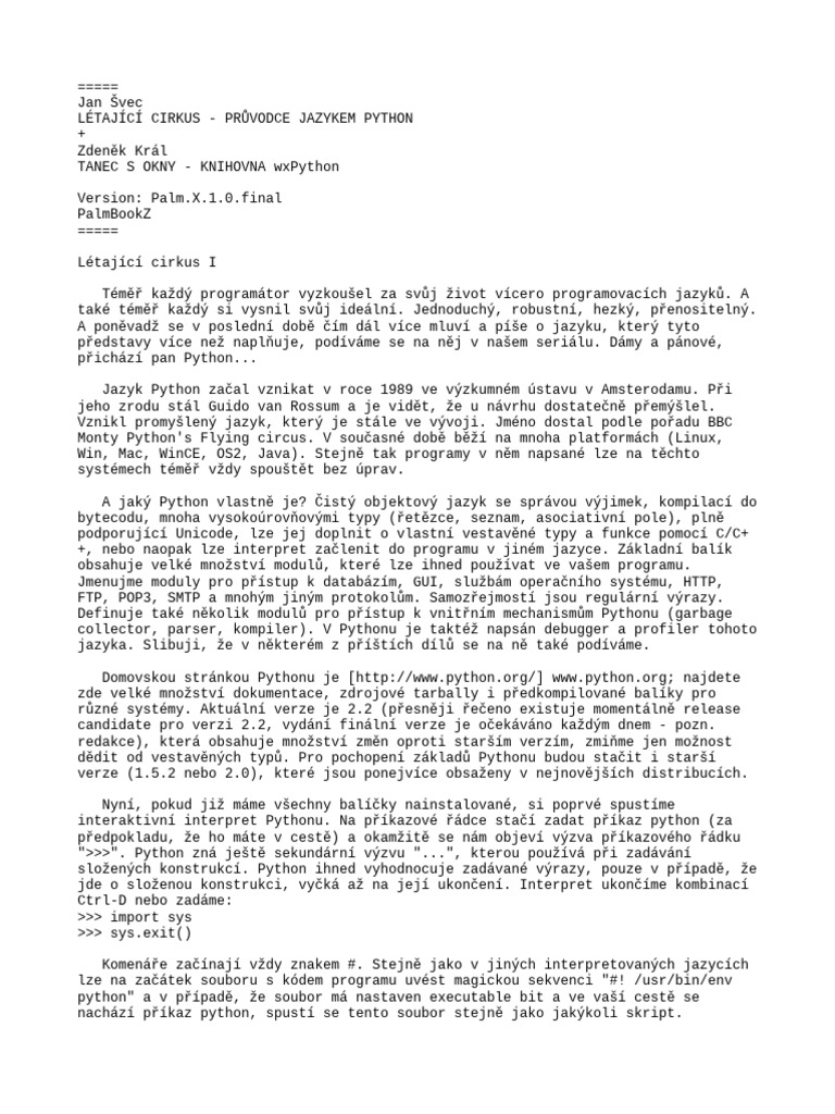 Švec Jan - Létajíci Cirkus - Průvodce Jazykem Python | PDF