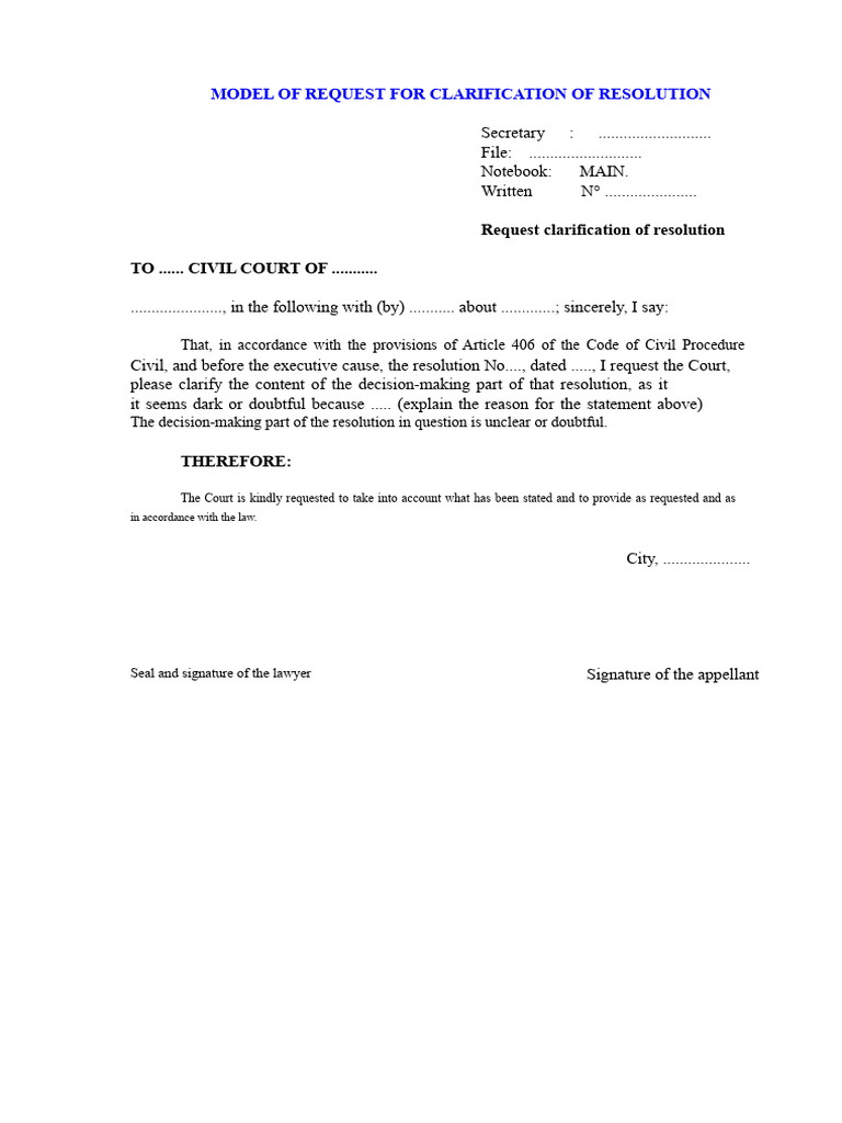 Request For Clarification of Resolution Model | PDF