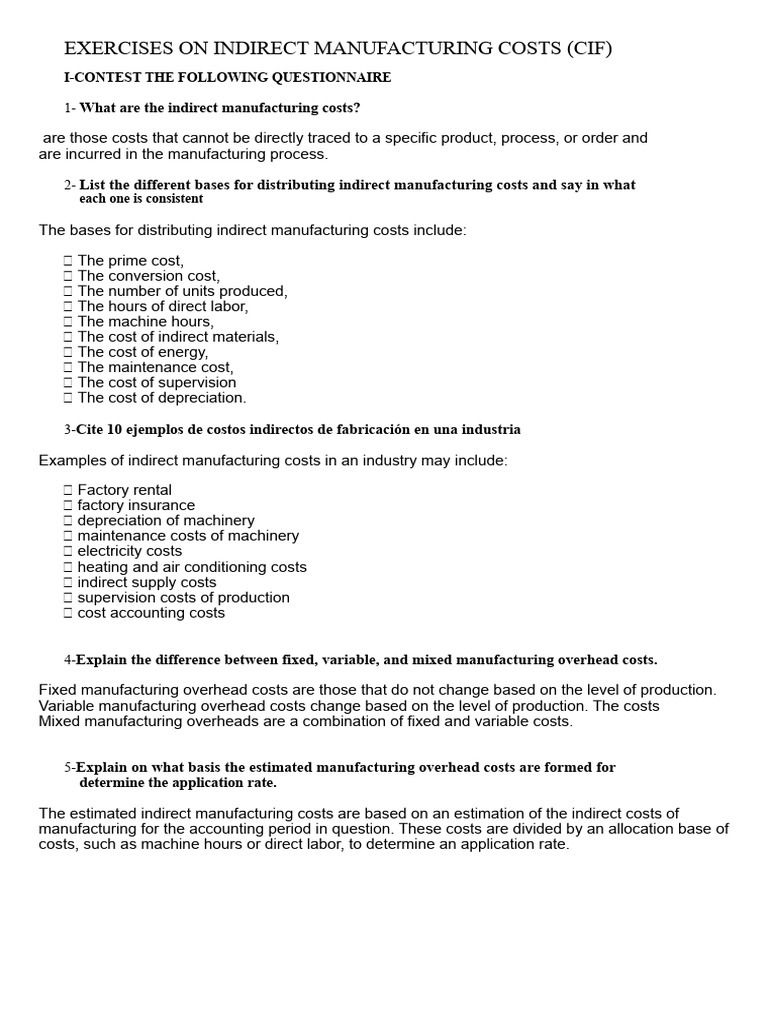 Exercises On Indirect Manufacturing Costs | PDF | Cost Of Goods Sold ...