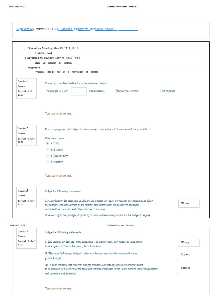 Consolidation Exercises - Module I | PDF | Budget | Government Budget