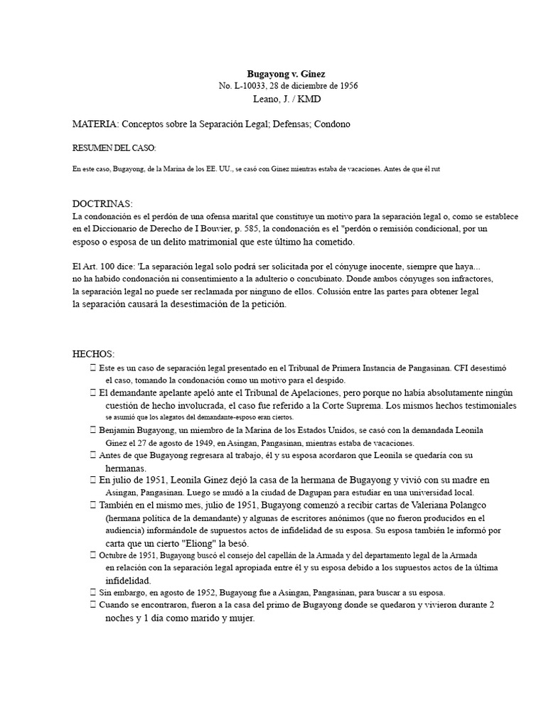 Bugayong v. Ginez Resumen de Personas | PDF | Adulterio | Infidelidad