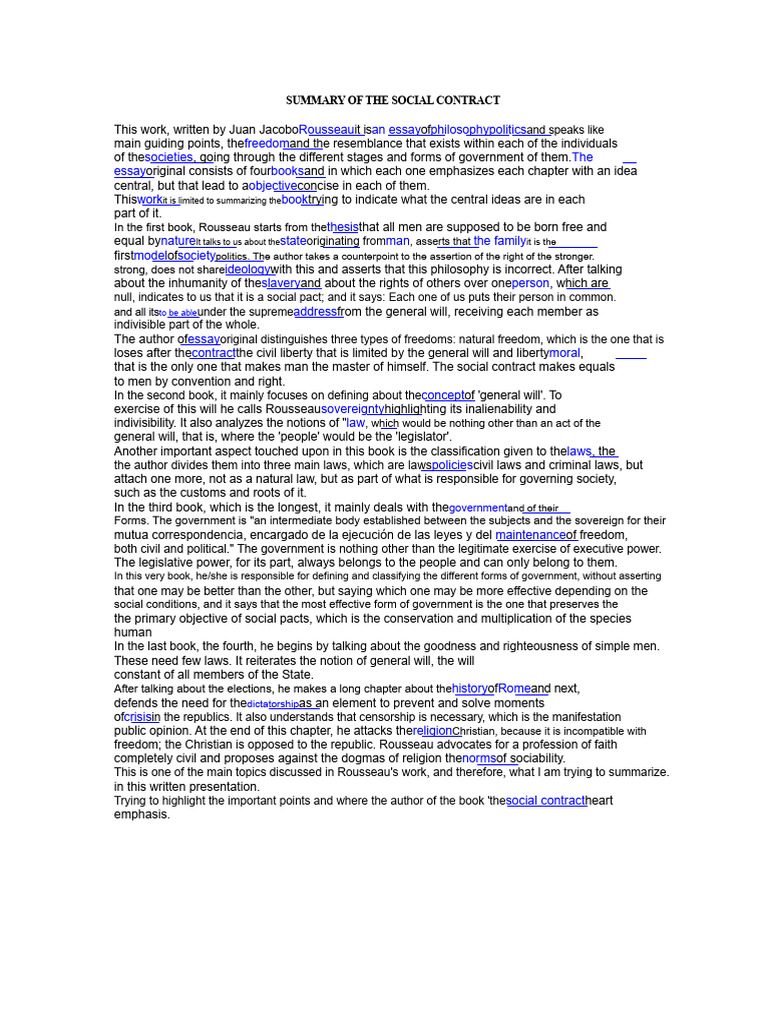 Summary of The Social Contract | PDF | Social Contract | Sovereignty