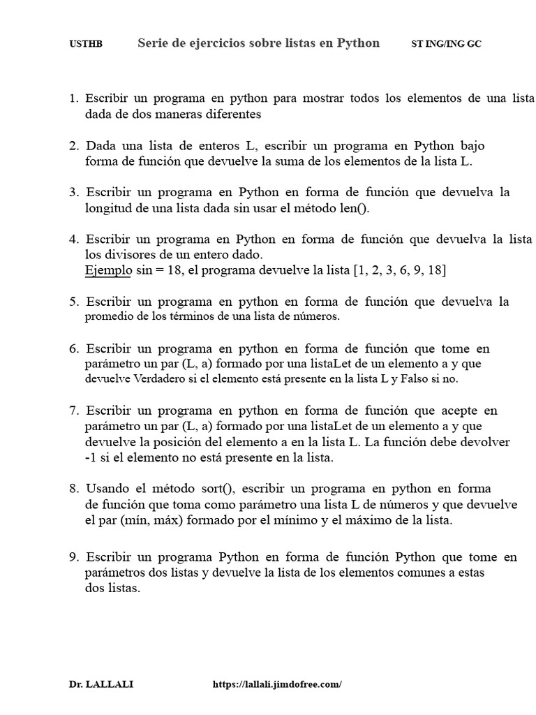 Serie Corregida Sobre Las Listas Python | PDF | Python (lenguaje de programación) | Programación ...