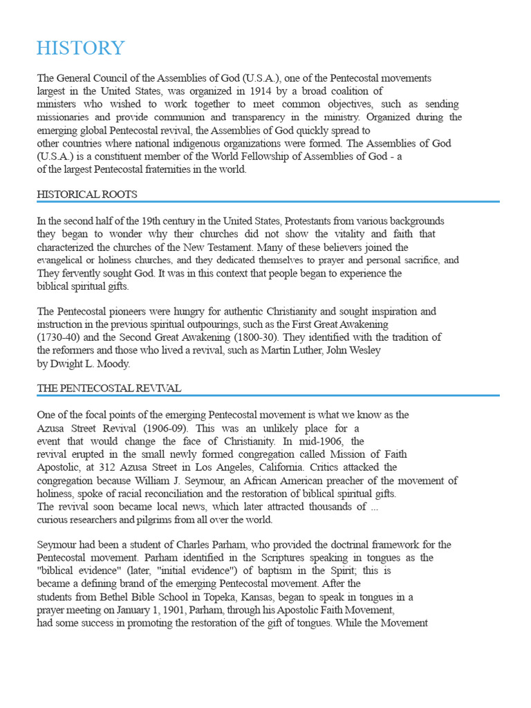 History of the Assemblies of God Movement | PDF | Pentecostalism ...