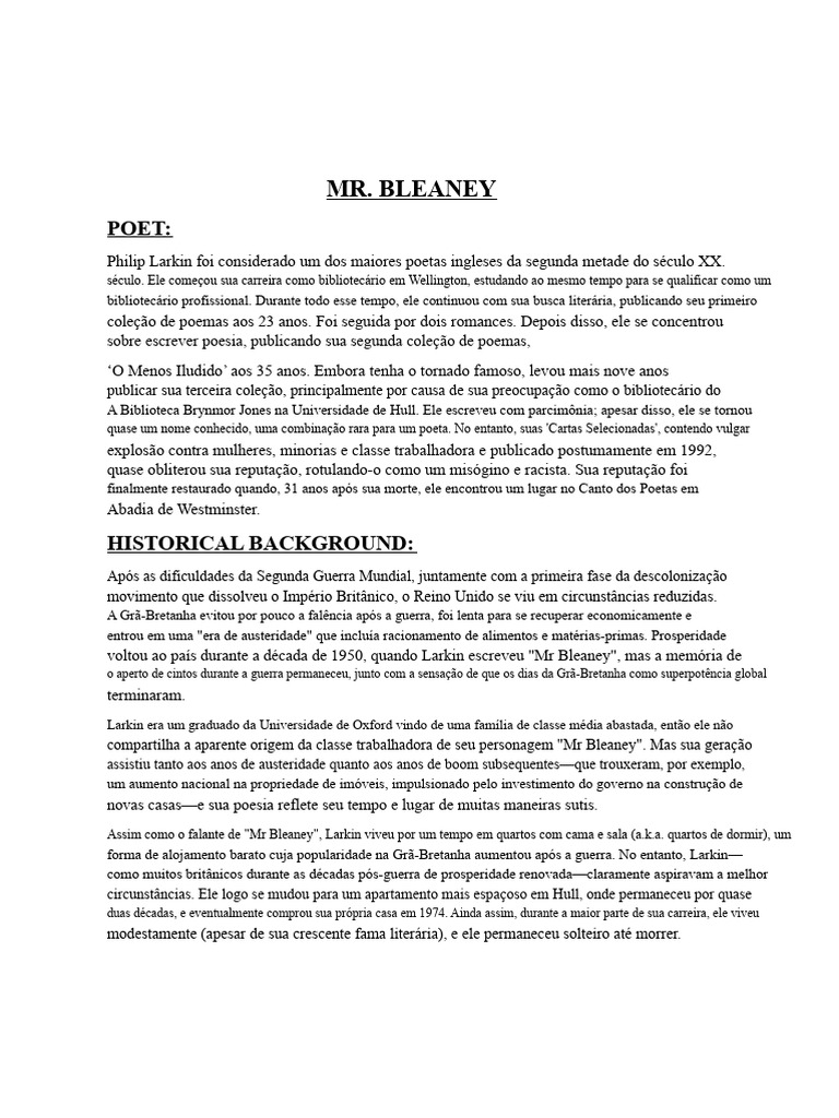 SENHOR BLEANEY POEMA | PDF | Solidão | Vida
