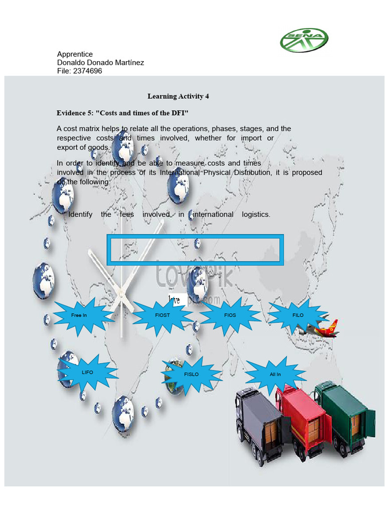 Cost and Time Matrix of The Dfi | PDF | Transport | Logistics